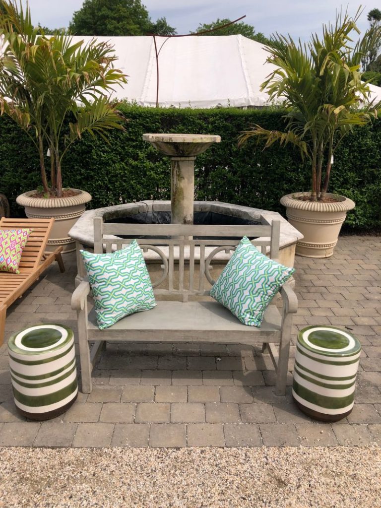 Lindor Blue and White Striped Ceramic Stool - Mecox Gardens