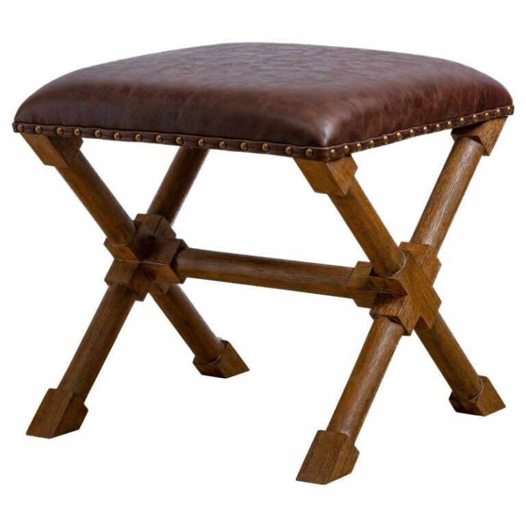Monty Leather Stool with Brass Tack Trim - Mecox Gardens