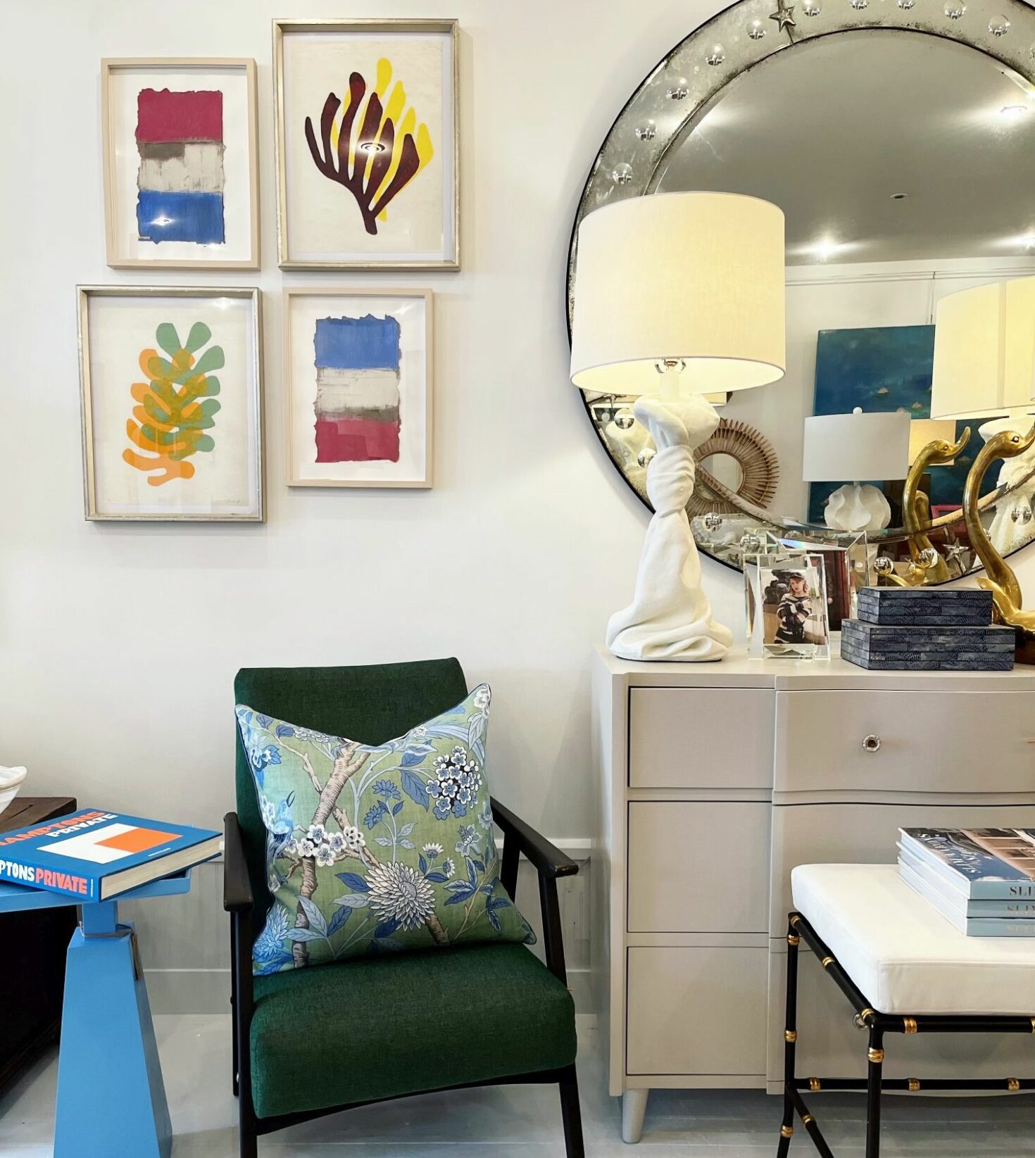 Colorblock Collage Rouge, Mocha, French Blue I Original Art - Mecox Gardens