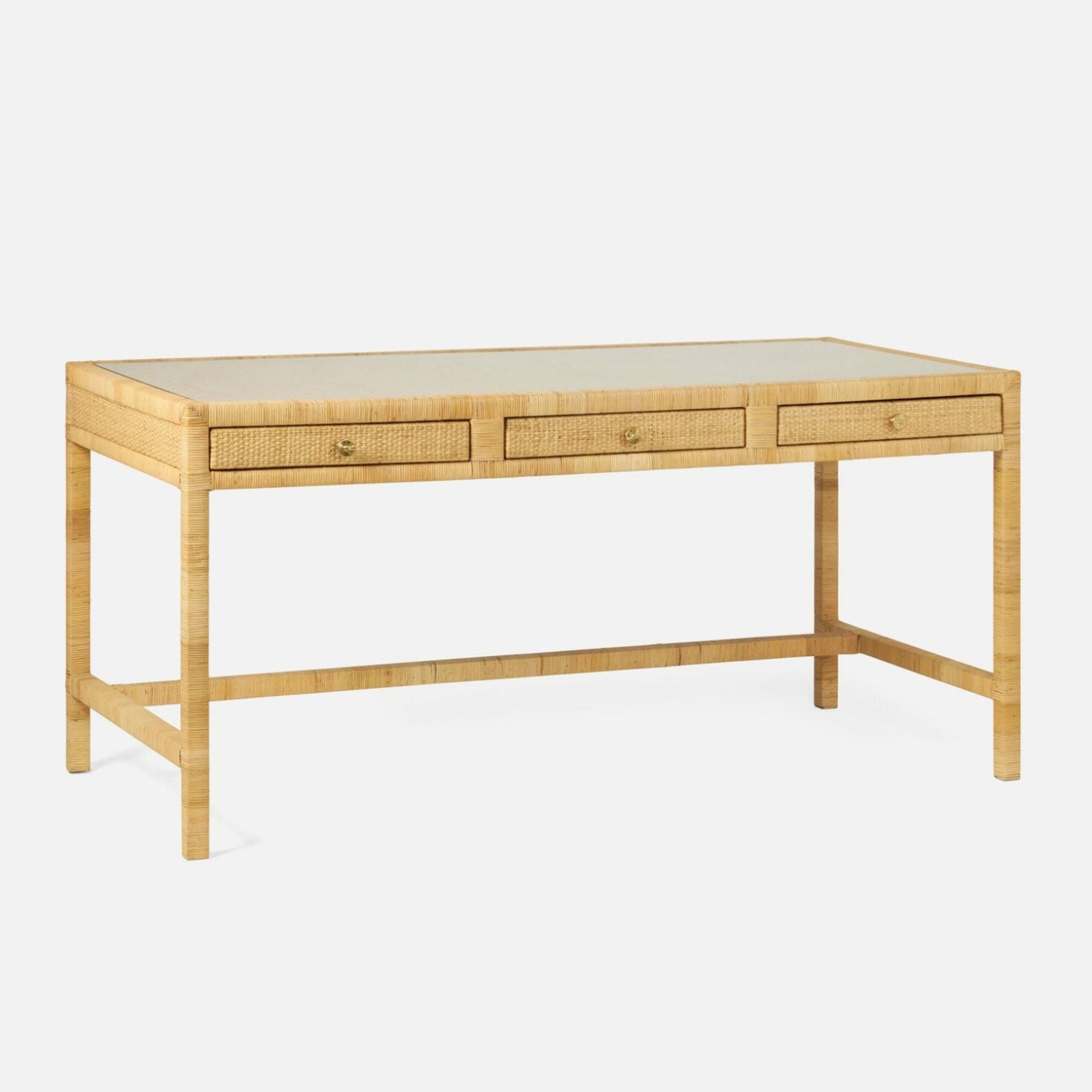 Large Peeled Rattan 3 Drawer Desk - Mecox Gardens