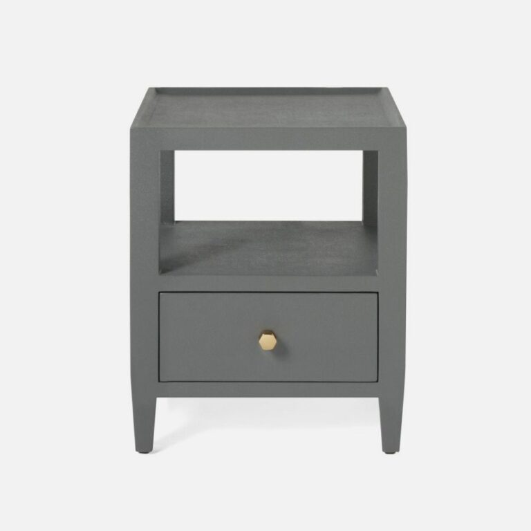 Small Faux Belgian Linen Side Table with Bottom Drawer - Mecox Gardens