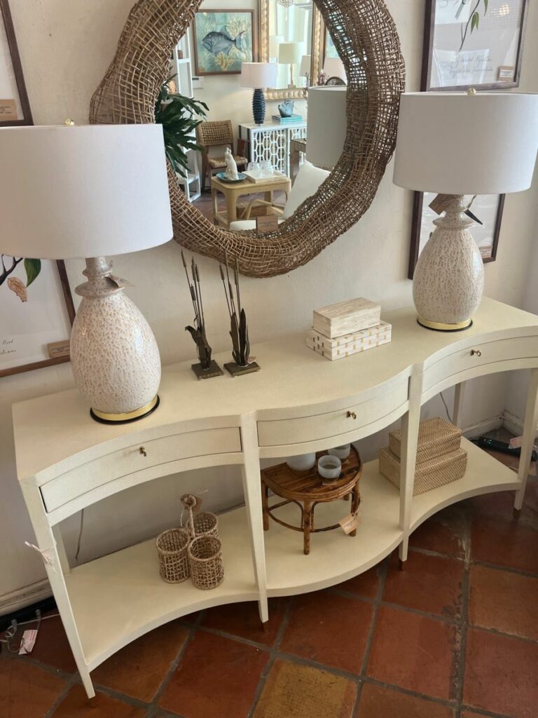 Ivory Faux Shagreen Serpentine Front Console - Mecox Gardens