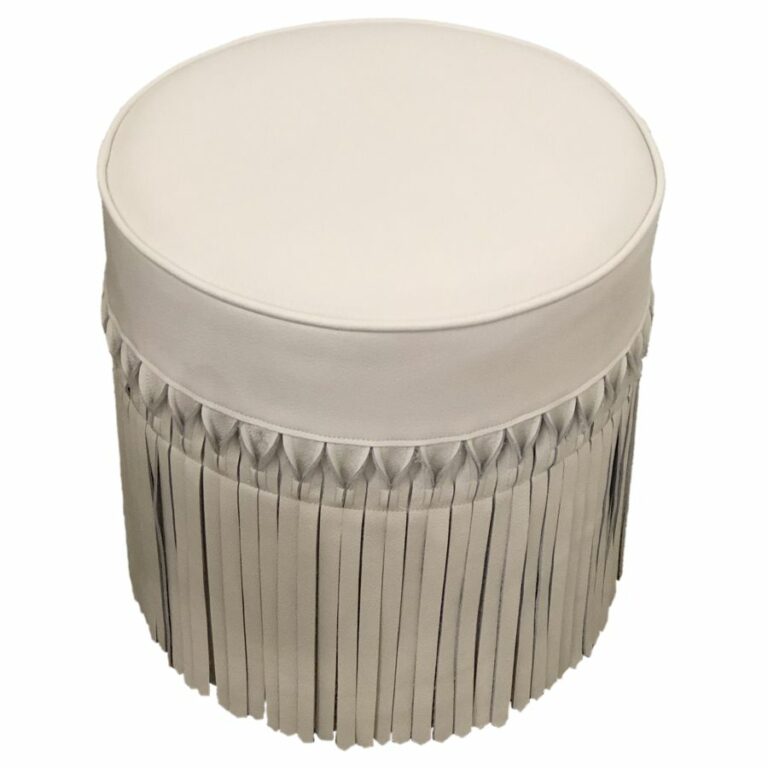 Ivory Leather Fringe Ottoman - Mecox Gardens