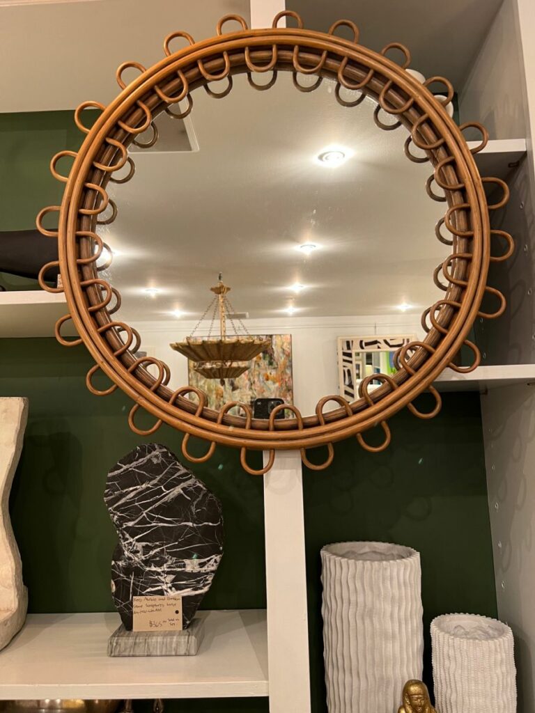 Mid-Century Style Round Rattan Scalloped Edge Mirror - Mecox Gardens