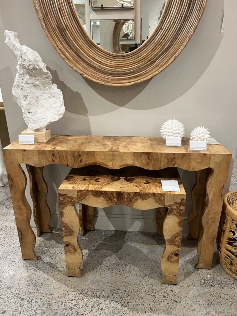 Contemporary Olive Ash Wave Consoles - Mecox Gardens