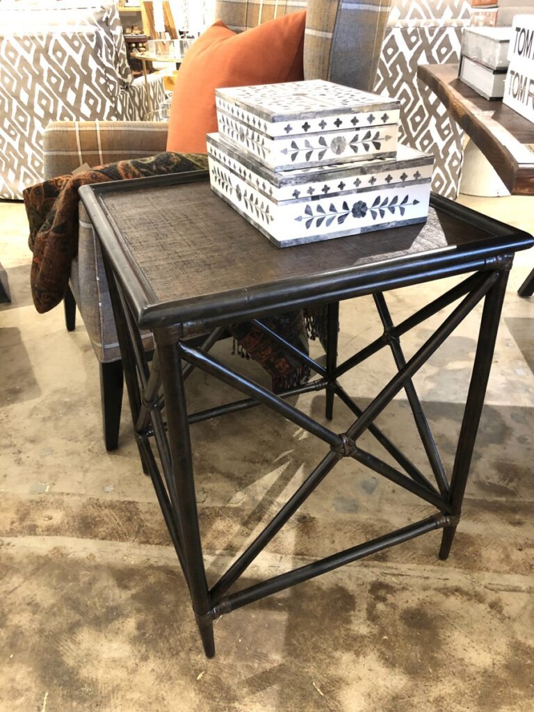 Rattan and Raffia Side Table with X Motif - Mecox Gardens