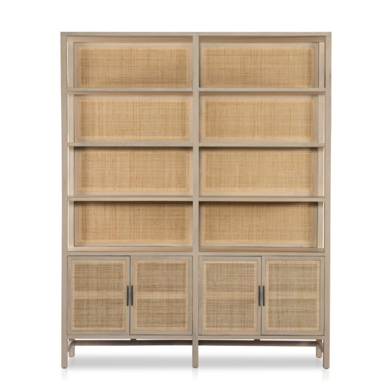 Wide Cane Bookshelf with Cane Doors - Mecox Gardens