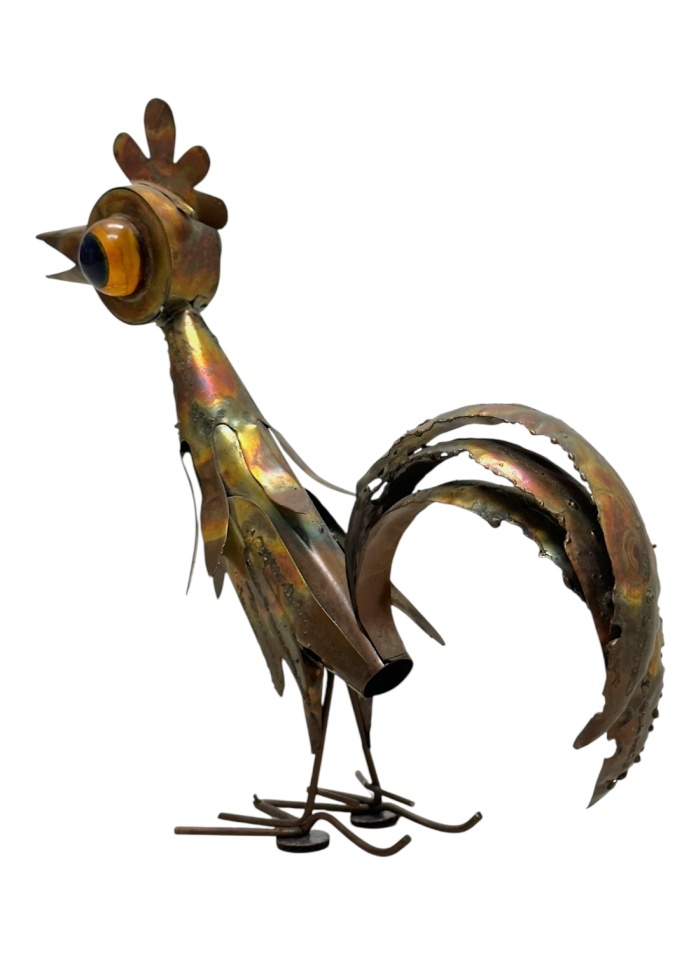 Vintage Metal Rooster Sculpture - Mecox Gardens