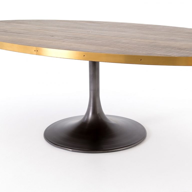 Oval Iron Oak and Brass Tulip Base Dining Table - Mecox Gardens