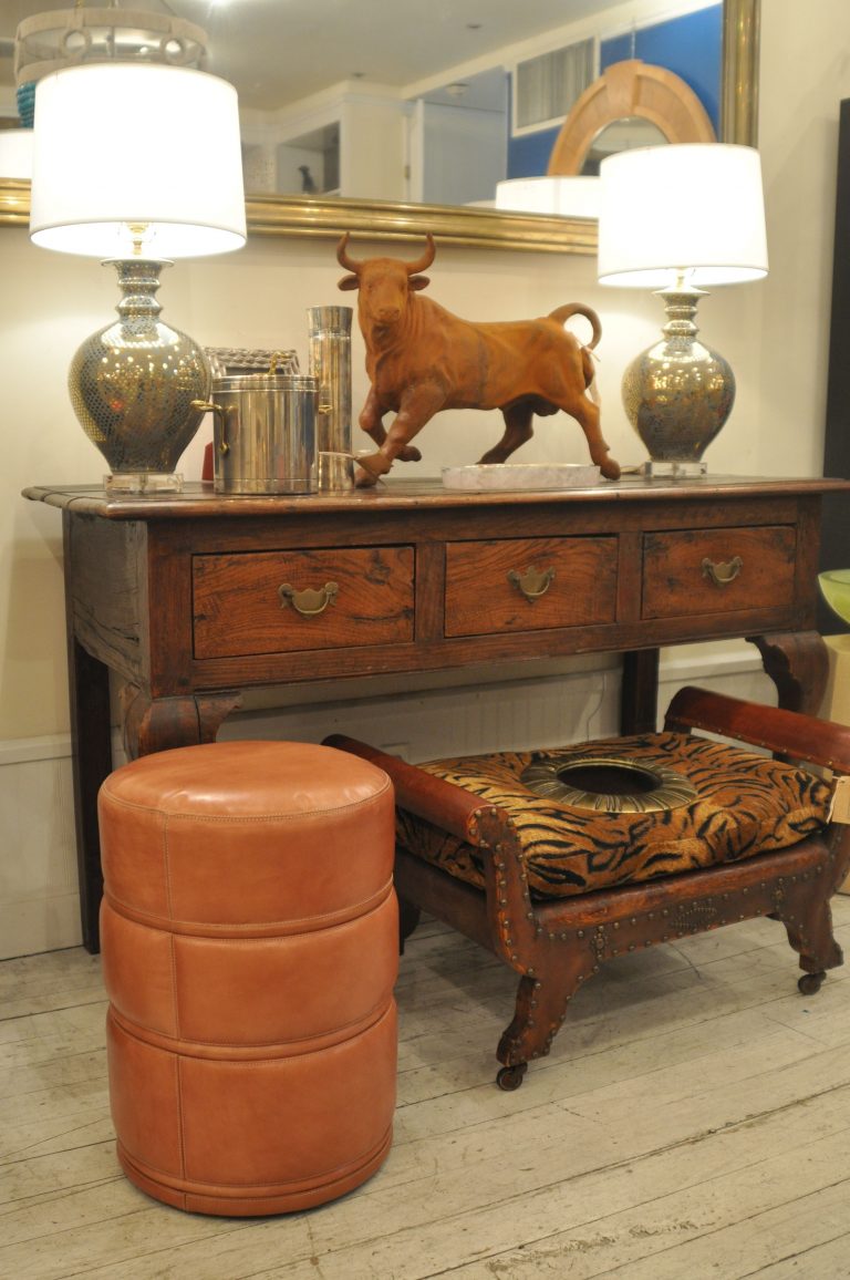 Campbell Cylindrical Leather Stool - Mecox Gardens