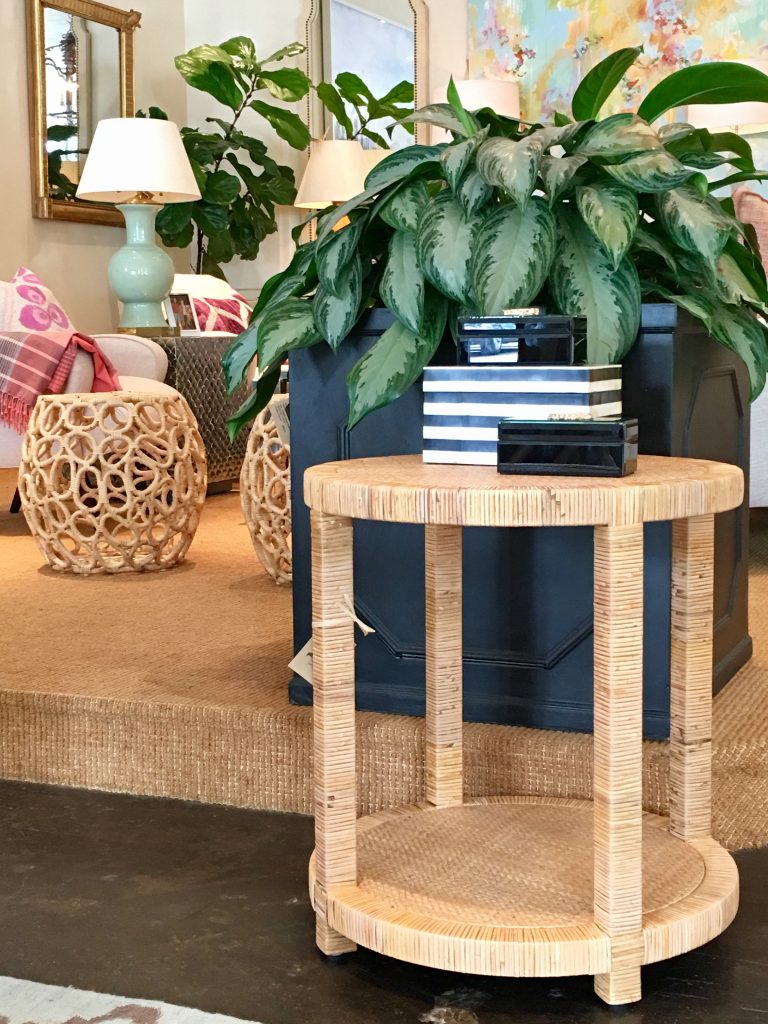 Wainscott Rattan and Raffia Side Table - Mecox Gardens
